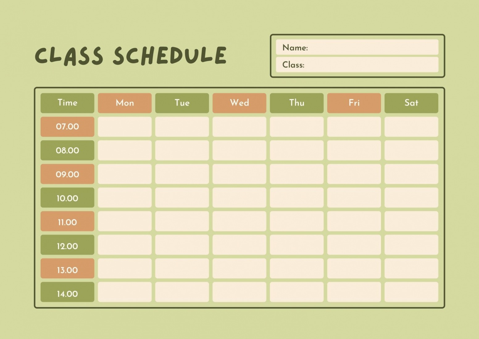 8 Period Schedule Template