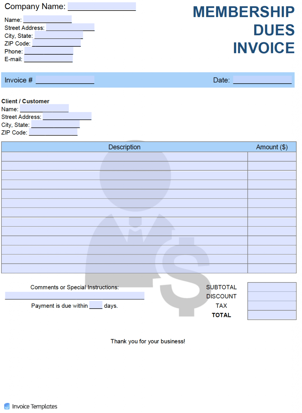 Dues Invoice Template