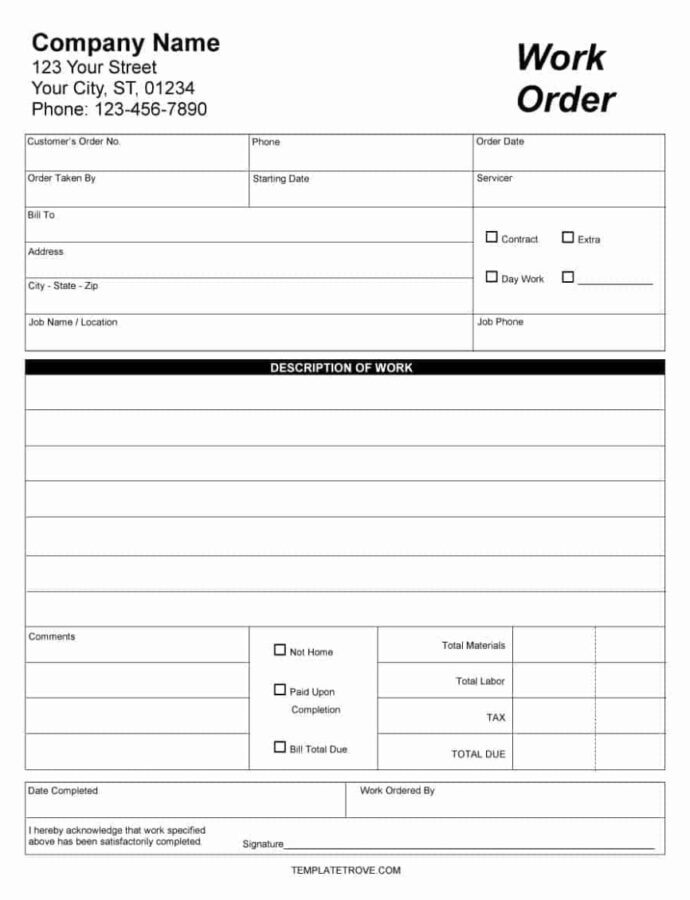 Boat Work Order Template