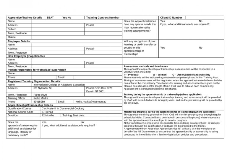 Apprentice Training Plan Template