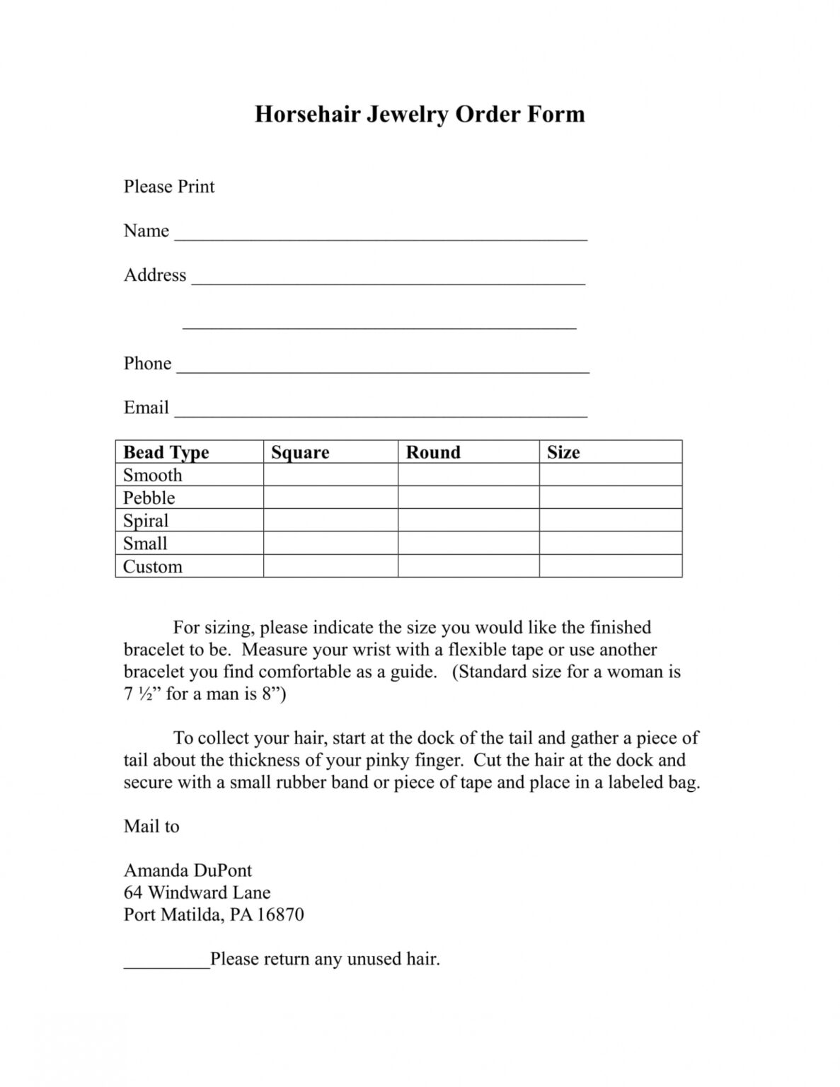Jewelry Order Form Template