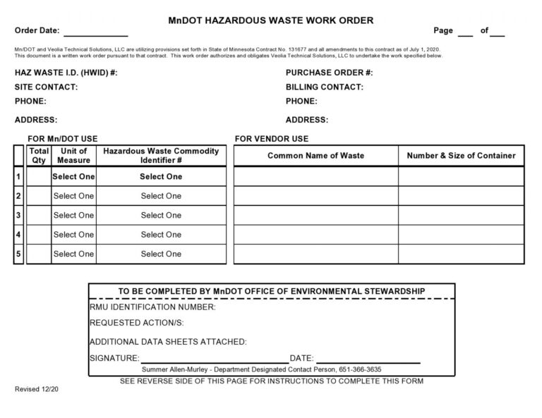 Manufacturing Work Order Template
