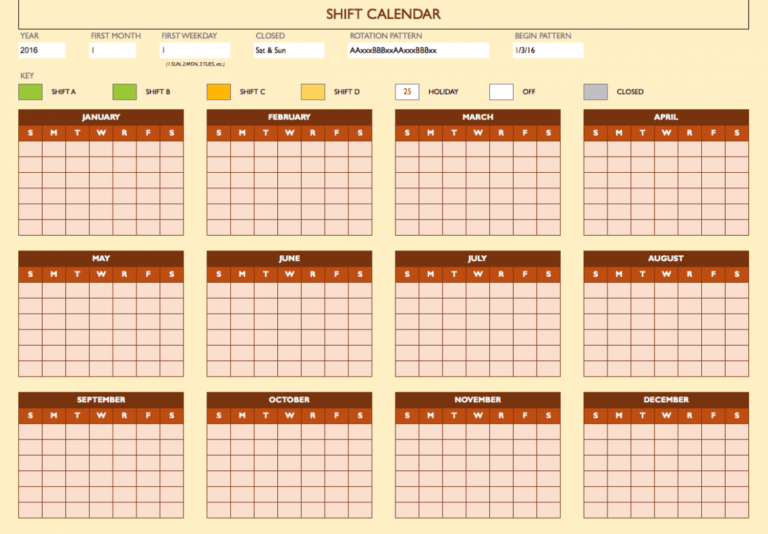 3 Shift Work Schedule Template