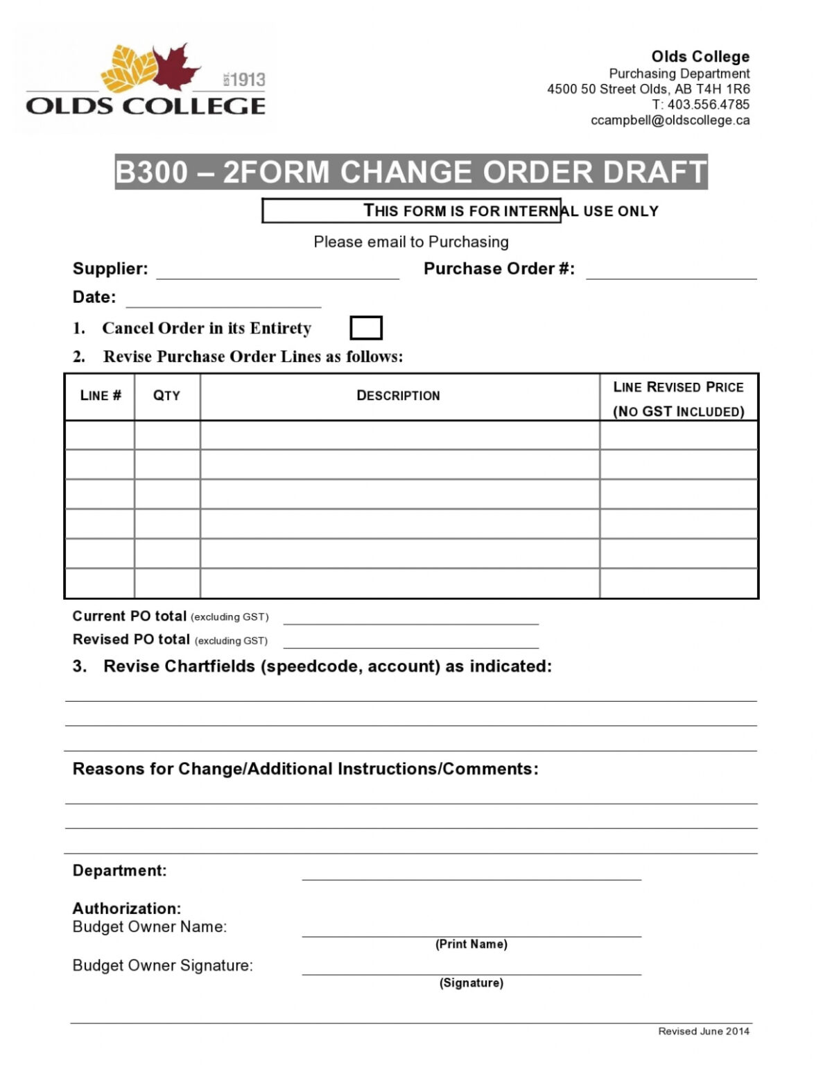 Subcontractor Change Order Template