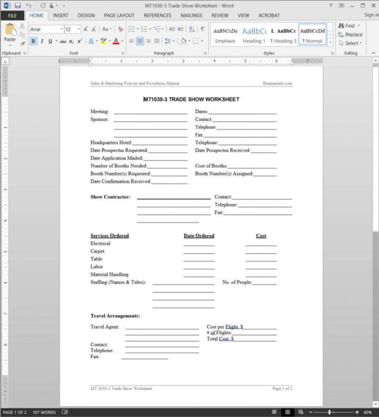 Trade Show Order Form Template