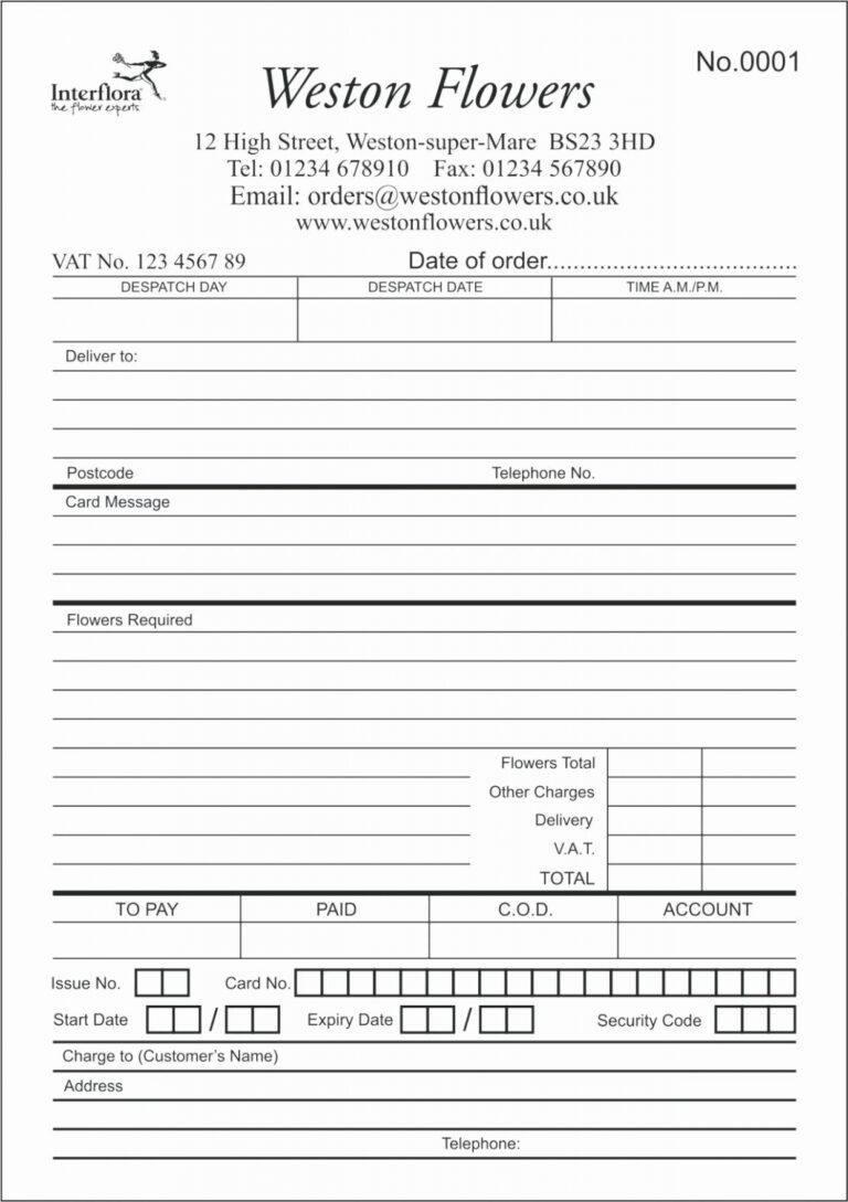 Florist Order Form Template