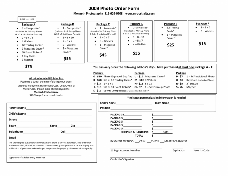 Sports Pography Order Form Template