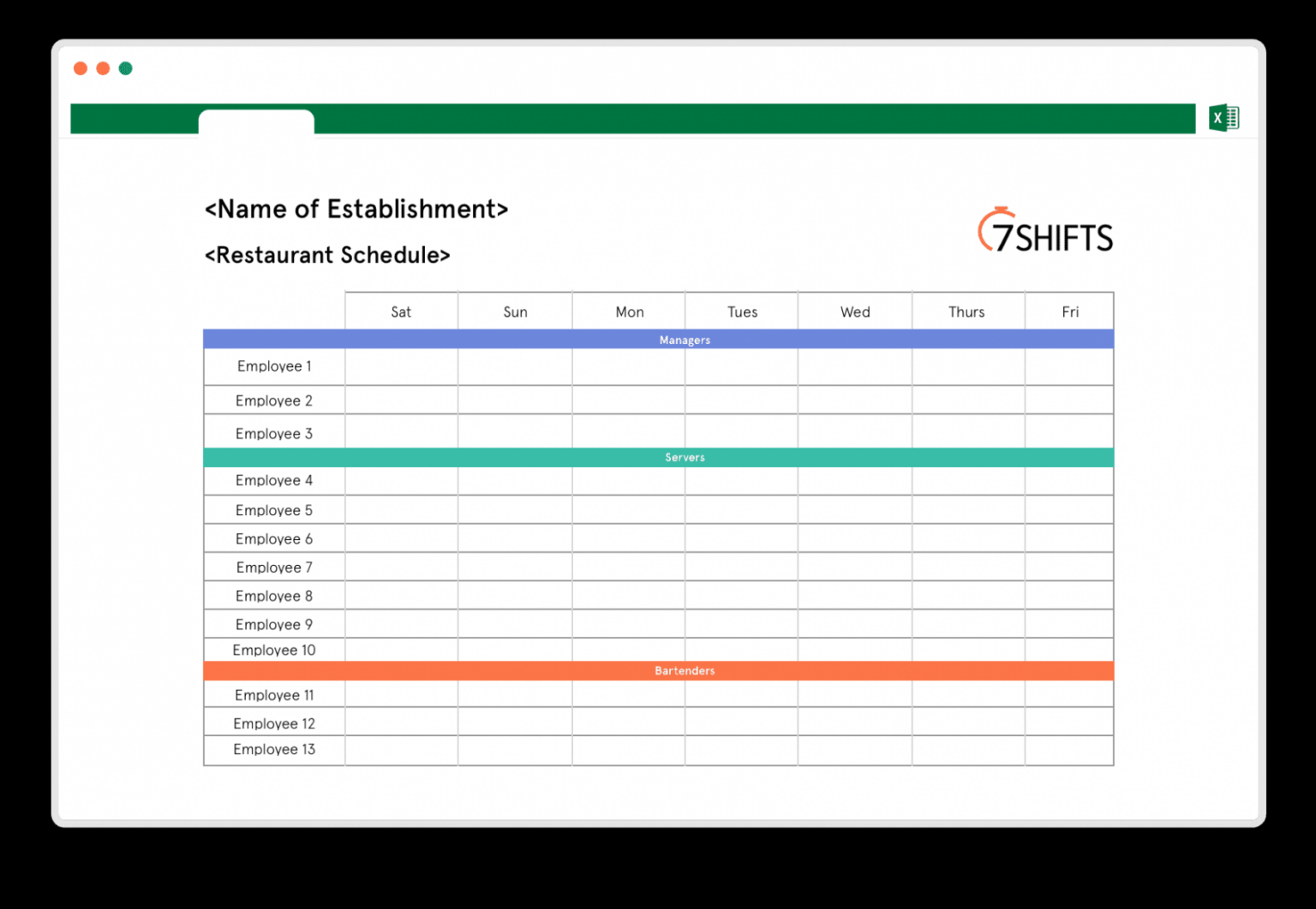 Restaurant Manager Schedule Template