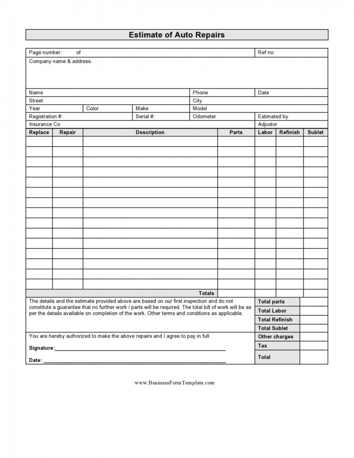Tire Shop Work Order Template
