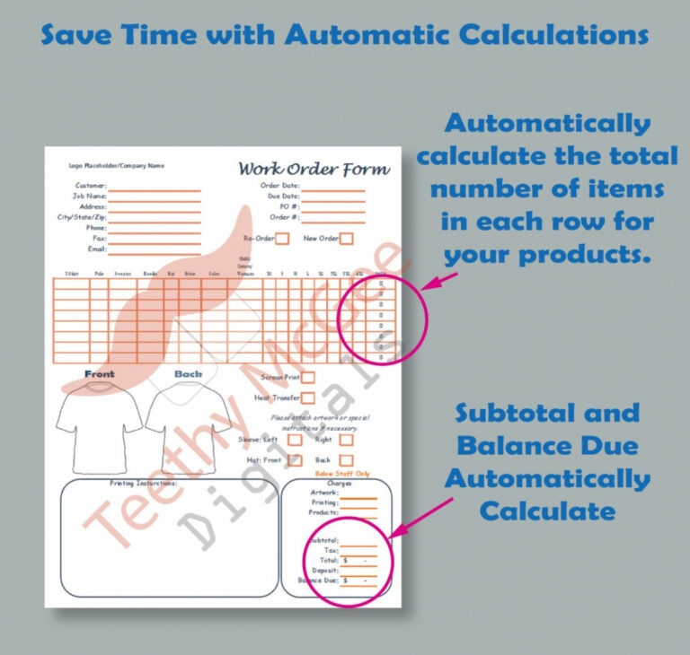 Screen Printing Work Order Template