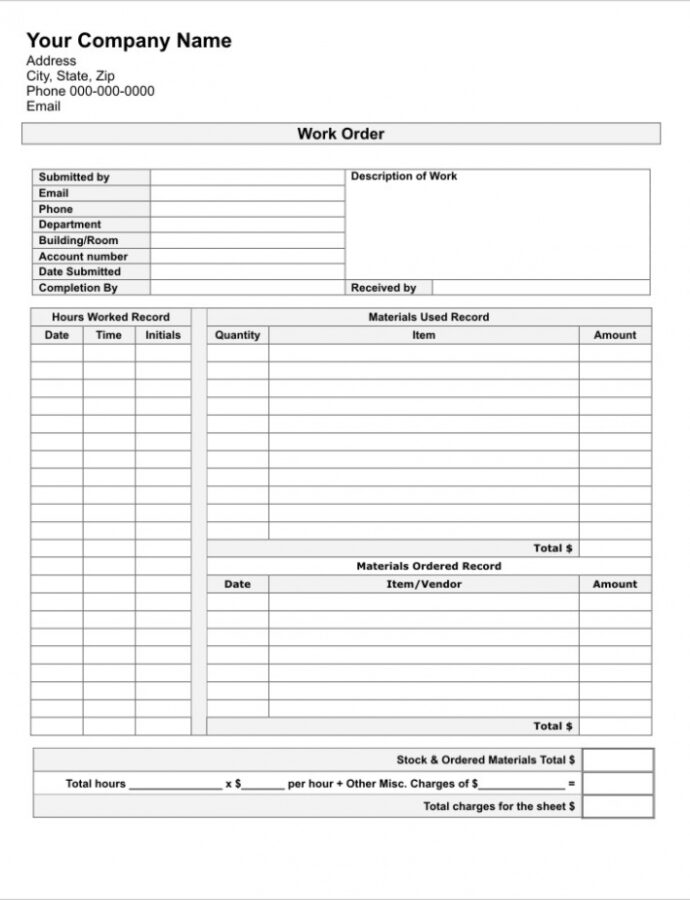 Handyman Work Order Template
