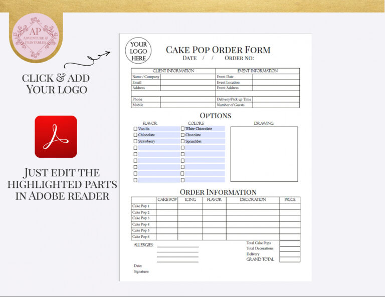 Cake Pop Order Form Template