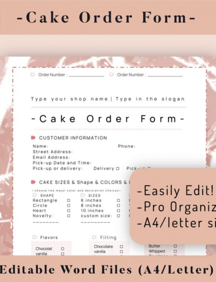 Cake And Pie Order Form Template
