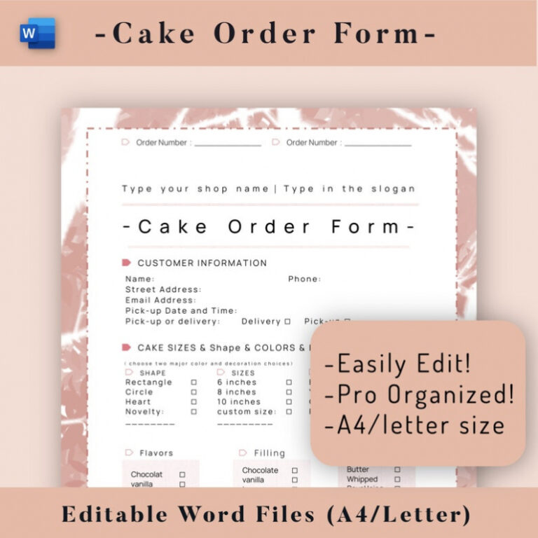 Online Cake Order Form Template