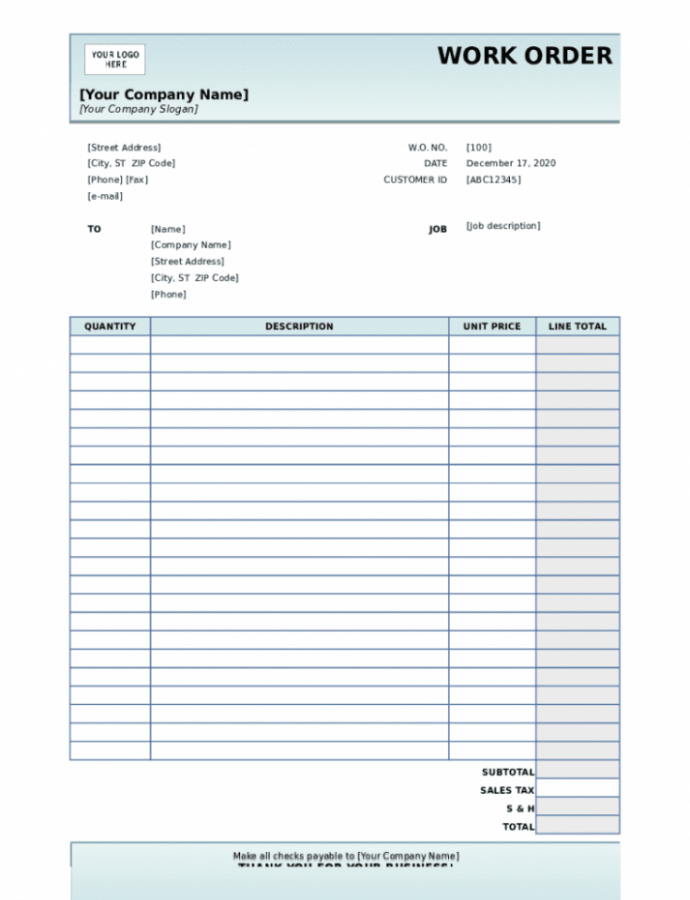 Truck Repair Work Order Template