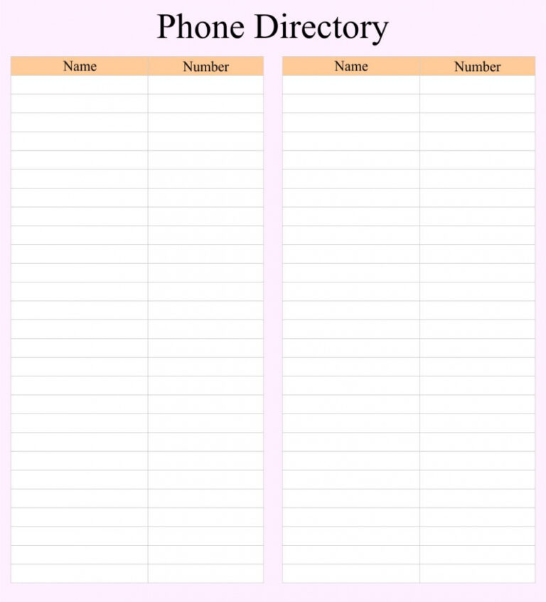 Family Phone Directory Template