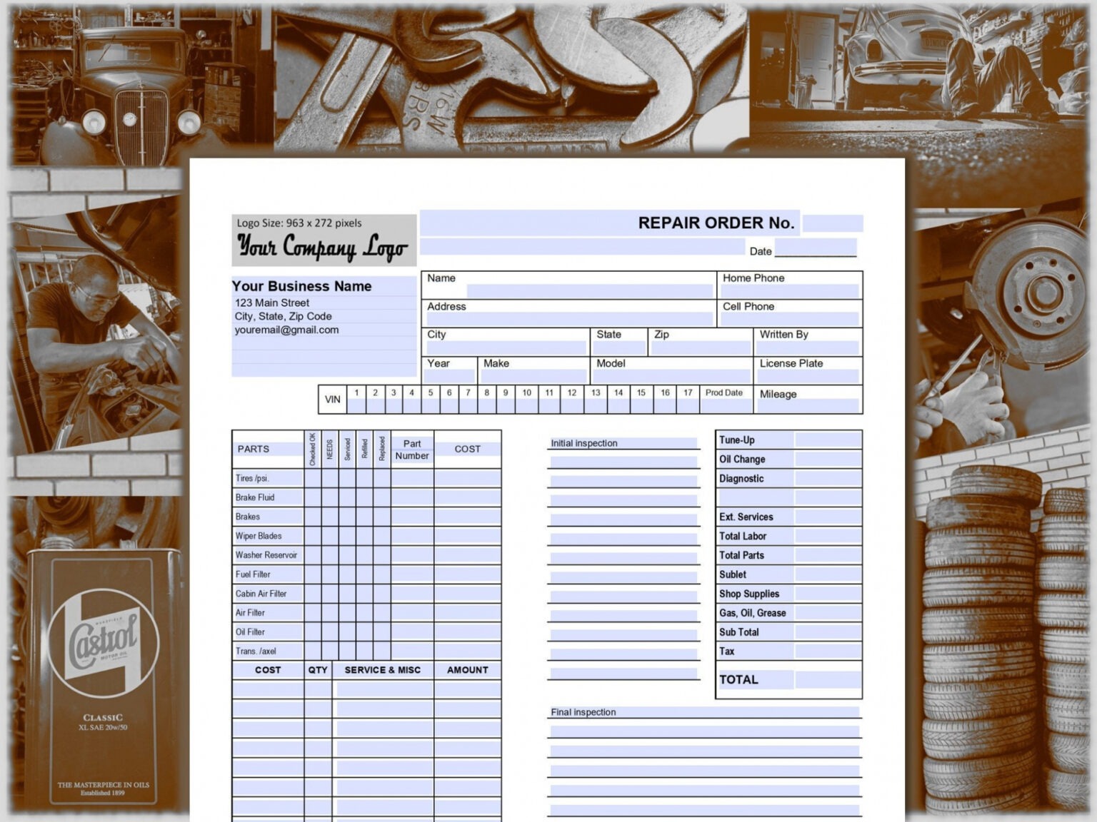 Auto Mechanic Work Order Template