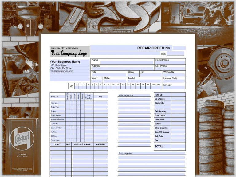 Auto Mechanic Work Order Template