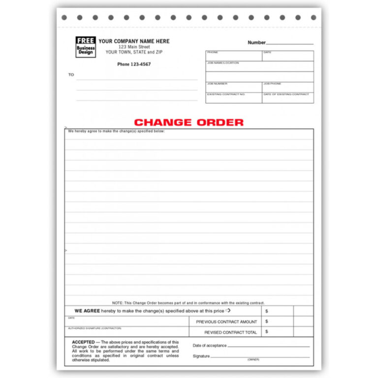 Contractor Change Order Form Template