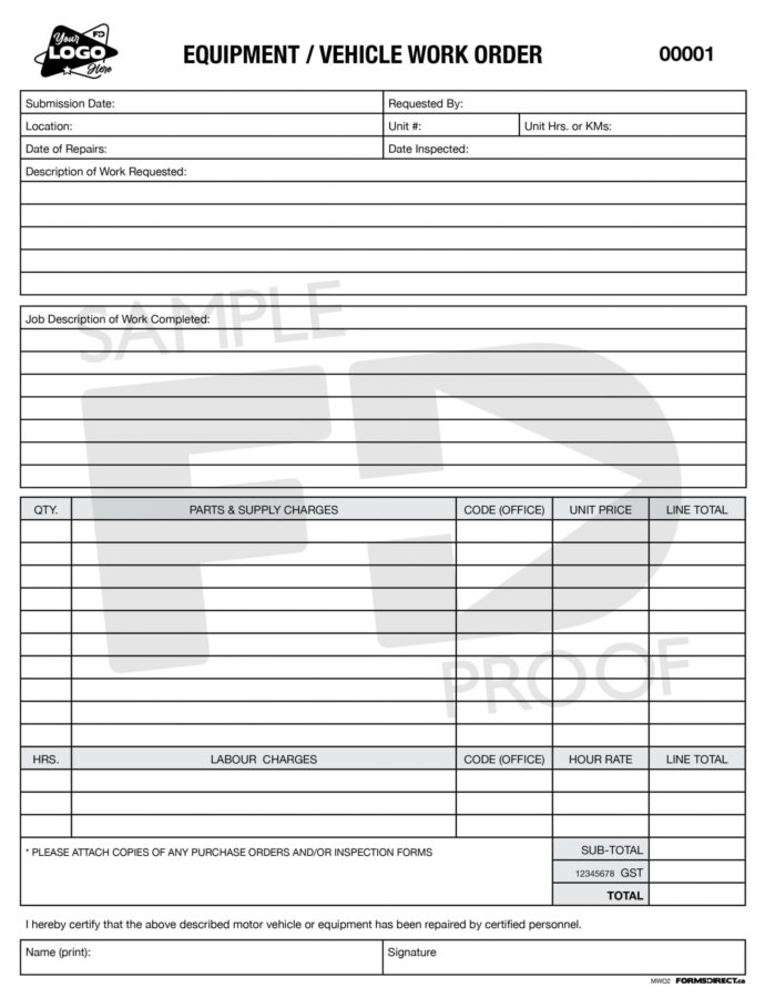 Preventive Maintenance Work Order Template