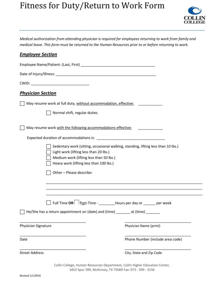 Return To Work Memo Template